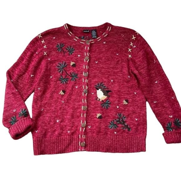 Northcrest | Sweaters | Vintage North Crest Cardigan Red Fall Sparrow ...